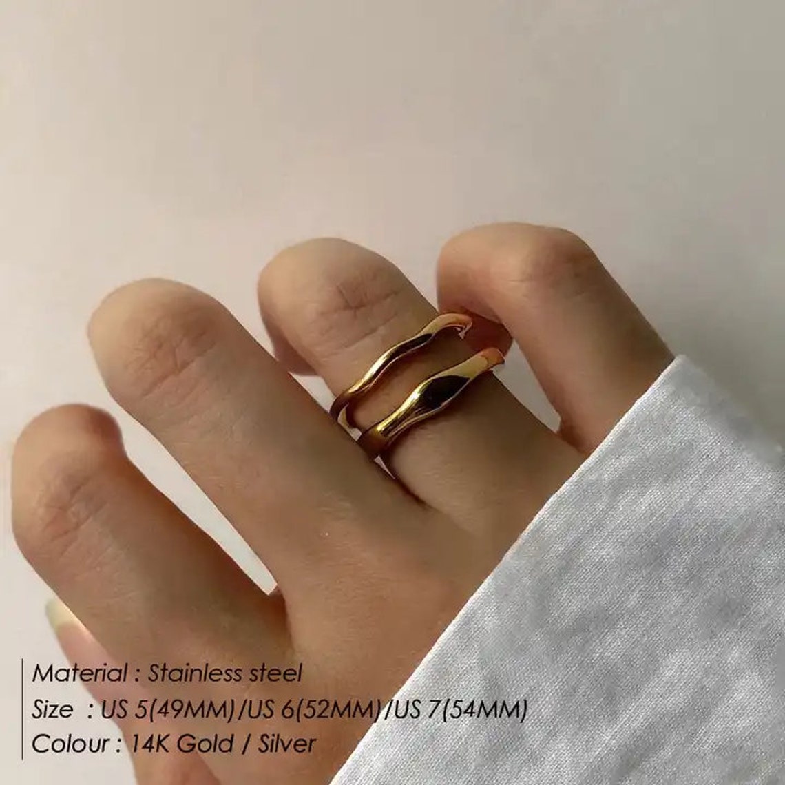 Minimalist Wave Band Set - 18k Gold Plated, Irregular Gold Ring ...