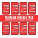 Printable Luggage Tags, Backpack Travel Bag Suitcase, DIY Instant ...