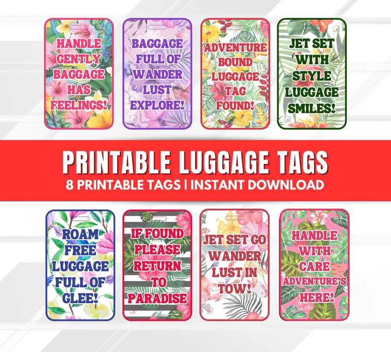 Printable Different Designs of Tropical Flowers Luggage Tags, Backpack ...