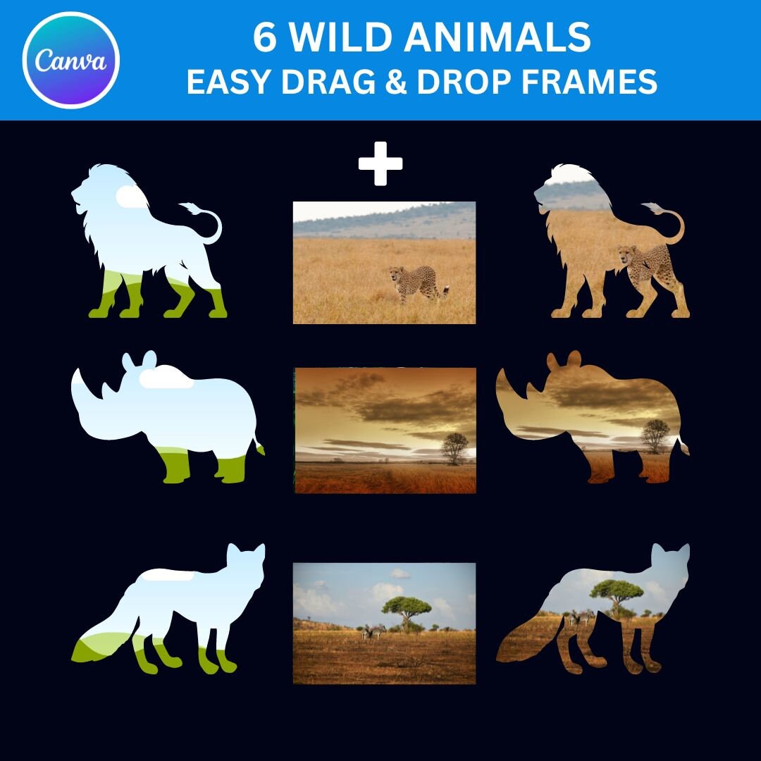 Editable Canva Frame Template Wild Animals Drag and Drop Canva Elements ...