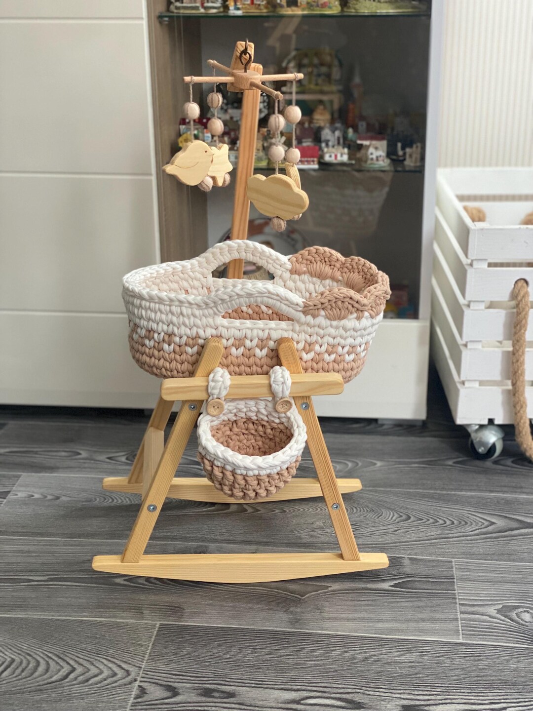 Cradle Toy Carrying Crib Boho Kids Furniture Doll Cradle Hooded Doll ...