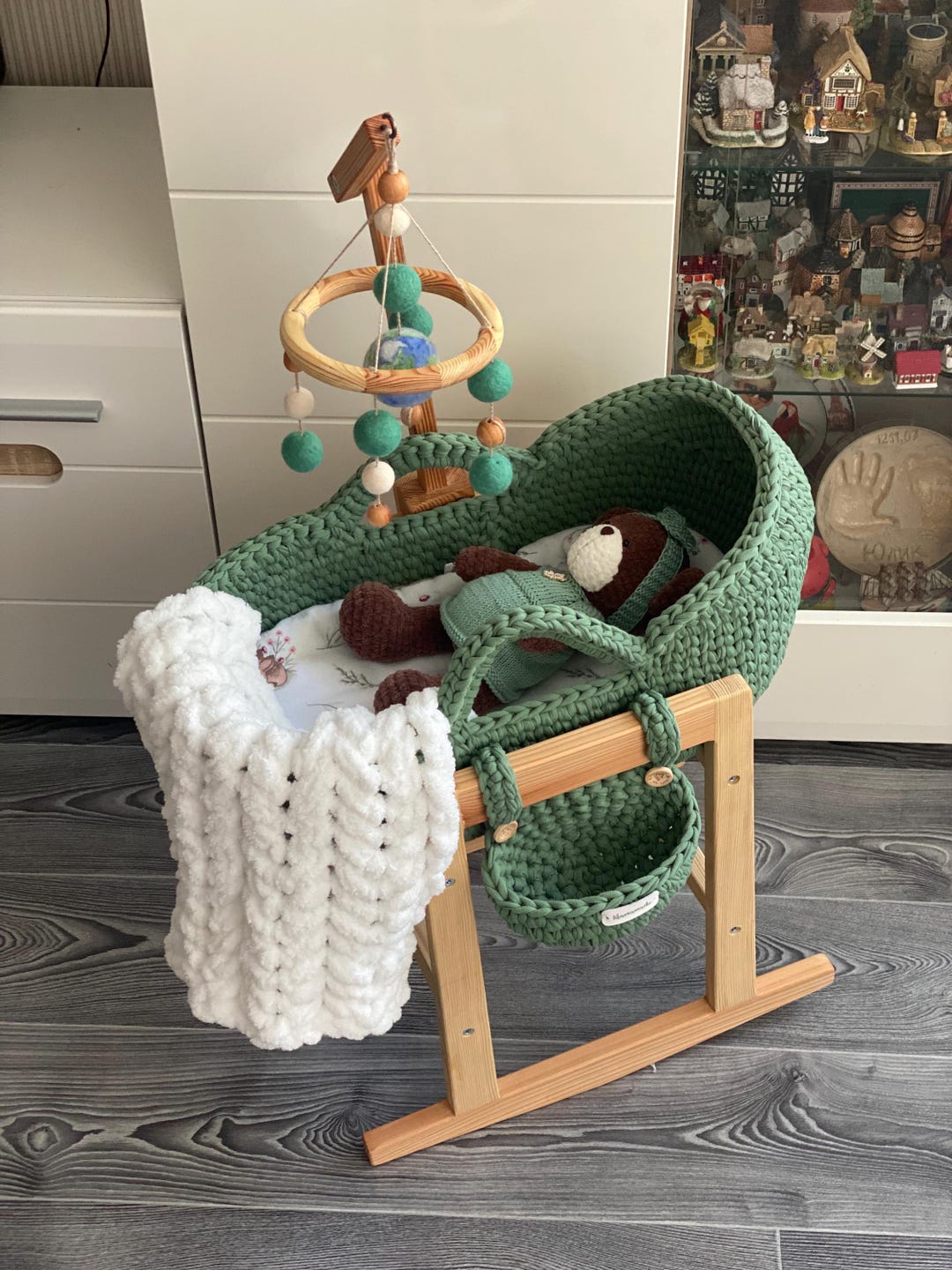 Cradle Toy Carrying Crib Boho Kids Furniture Doll Cradle Hooded Doll ...