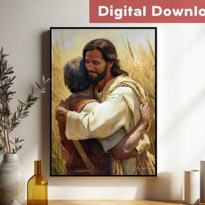 He Heard My Cry Digital Download Jesus Christ Hugging Man Bible Art ...