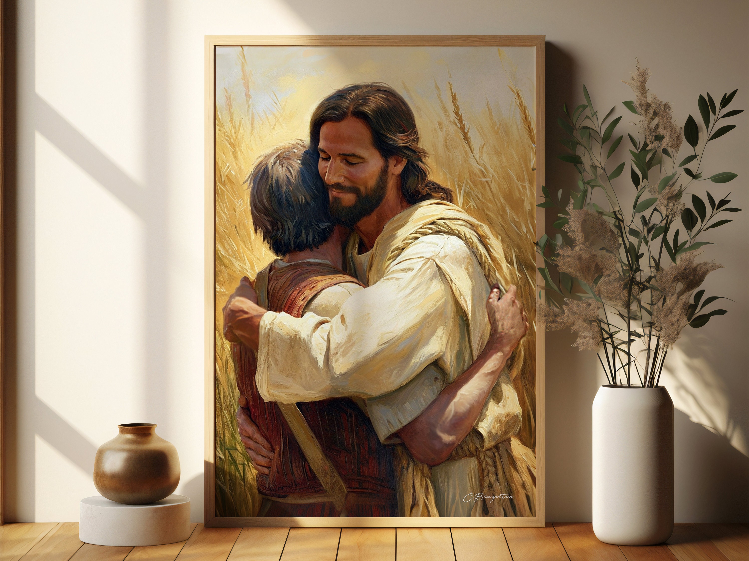He Heard My Cry Digital Download Jesus Christ Hugging Man Bible Art ...