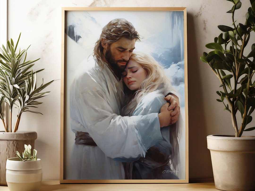 Comfort in the Cold Digital Download Jesus Embracing Woman Christian ...