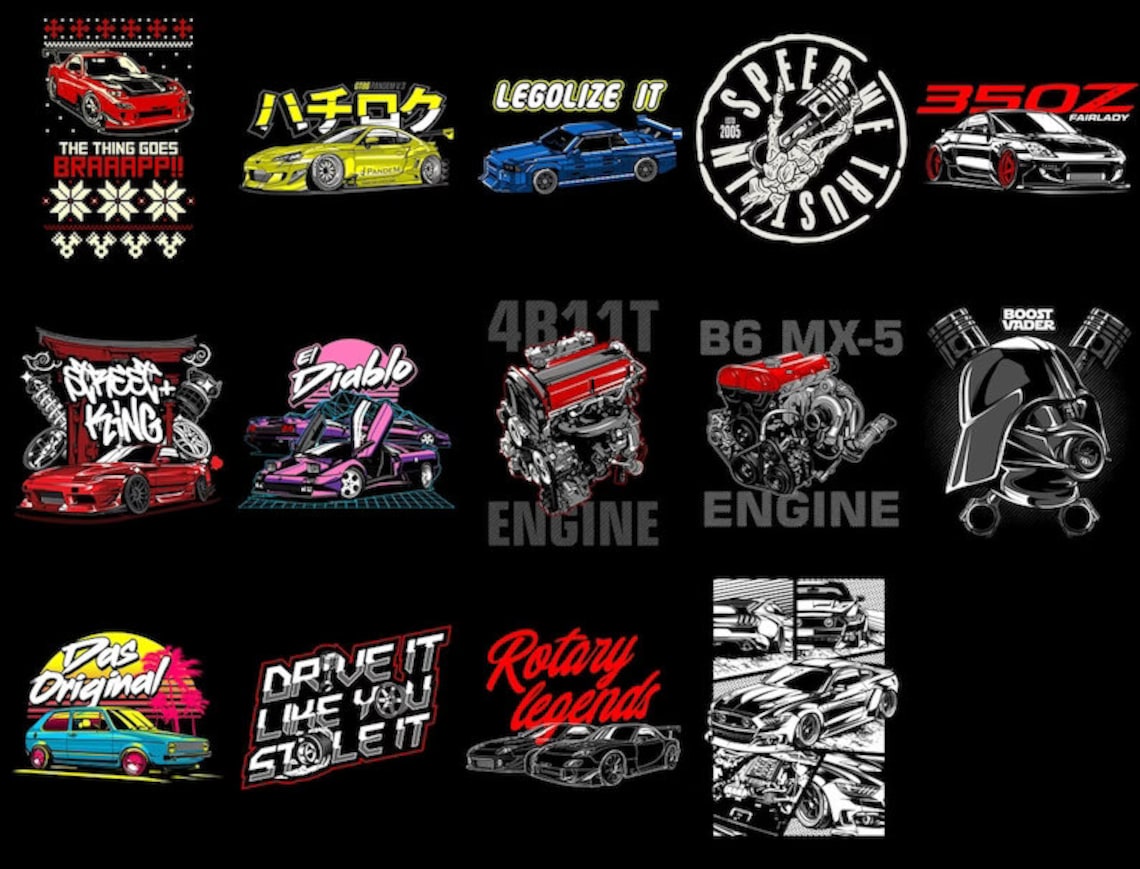 150 Car T-shirt Designs DTG DTF Screen Printing T-shirt Print Download ...