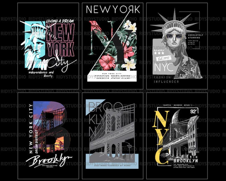 T-shirt Designs Bundle, New York City, Brooklyn Design Bundle ...