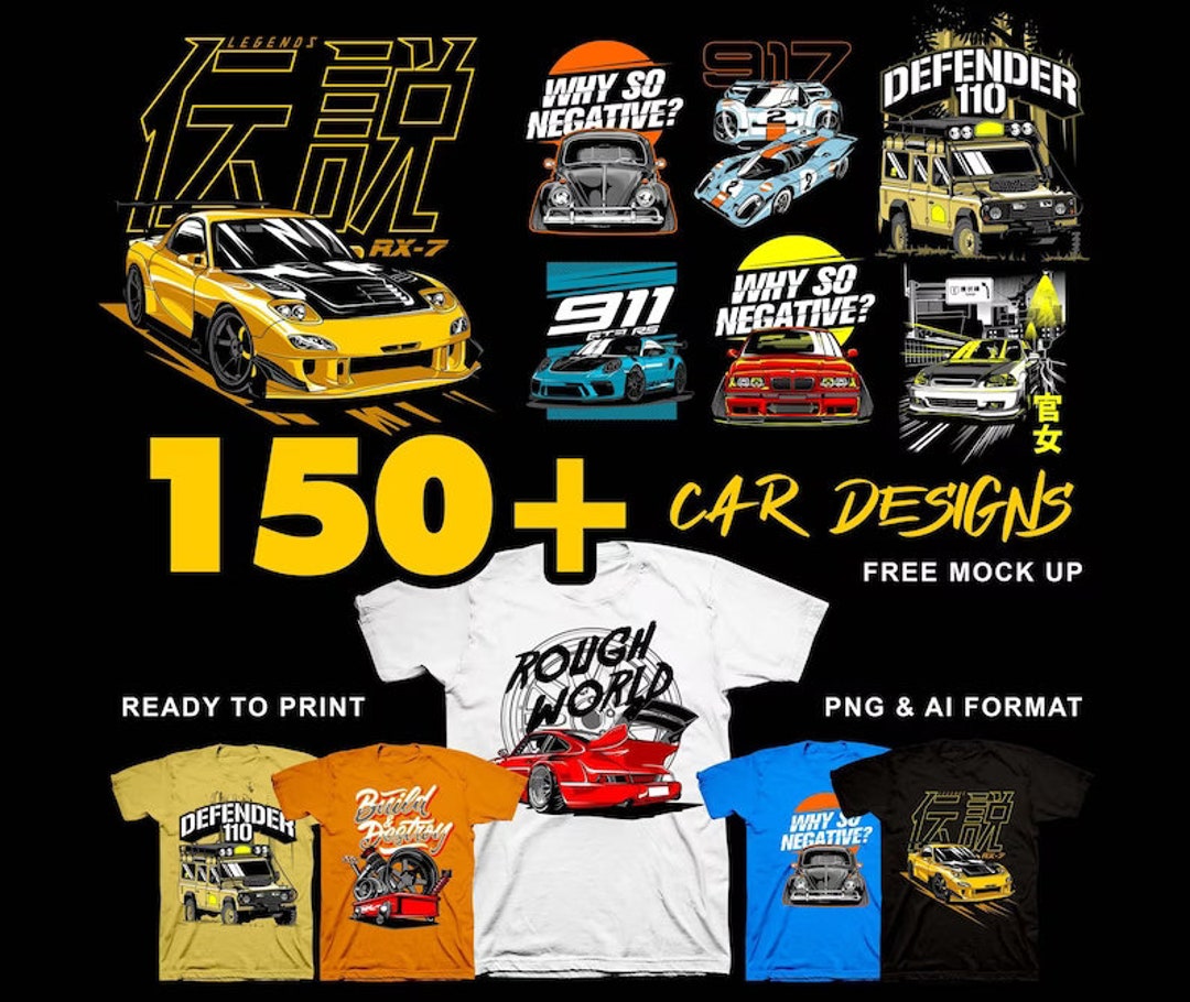 150 Car T-shirt Designs DTG DTF Screen Printing T-shirt Print Download ...