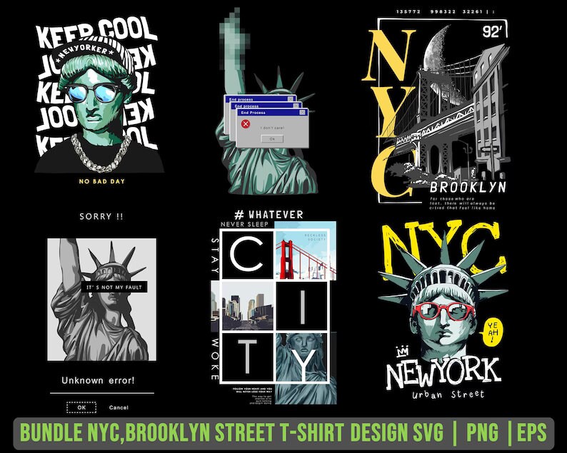 T-shirt Designs Bundle, New York City, Brooklyn Design Bundle ...