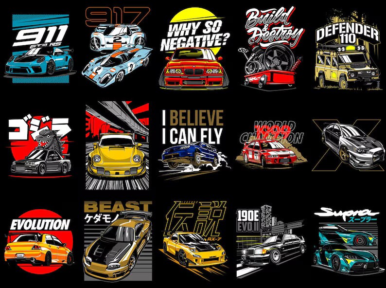 150 Car T-shirt Designs DTG DTF Screen Printing T-shirt Print Download ...