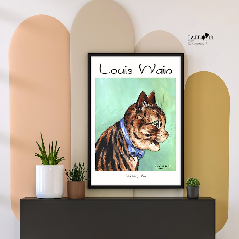 Louis Wain, Cat Wearing a Bow, Louis Wain Cat Poster, Classic Art Print ...