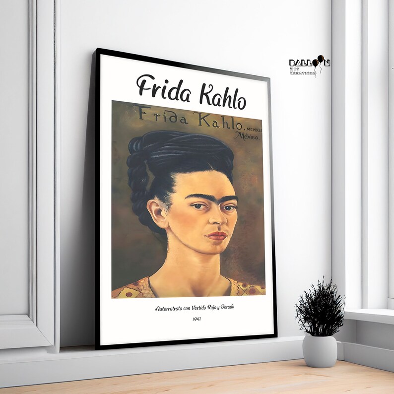 Frida Kahlo, Autorretrato Con Vestido Rojo Y Dorado, 1941, Frida Wall ...