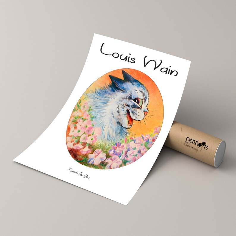 Louis Wain, Flowers for You, Louis Wain Cat Poster, Classic Art Print ...