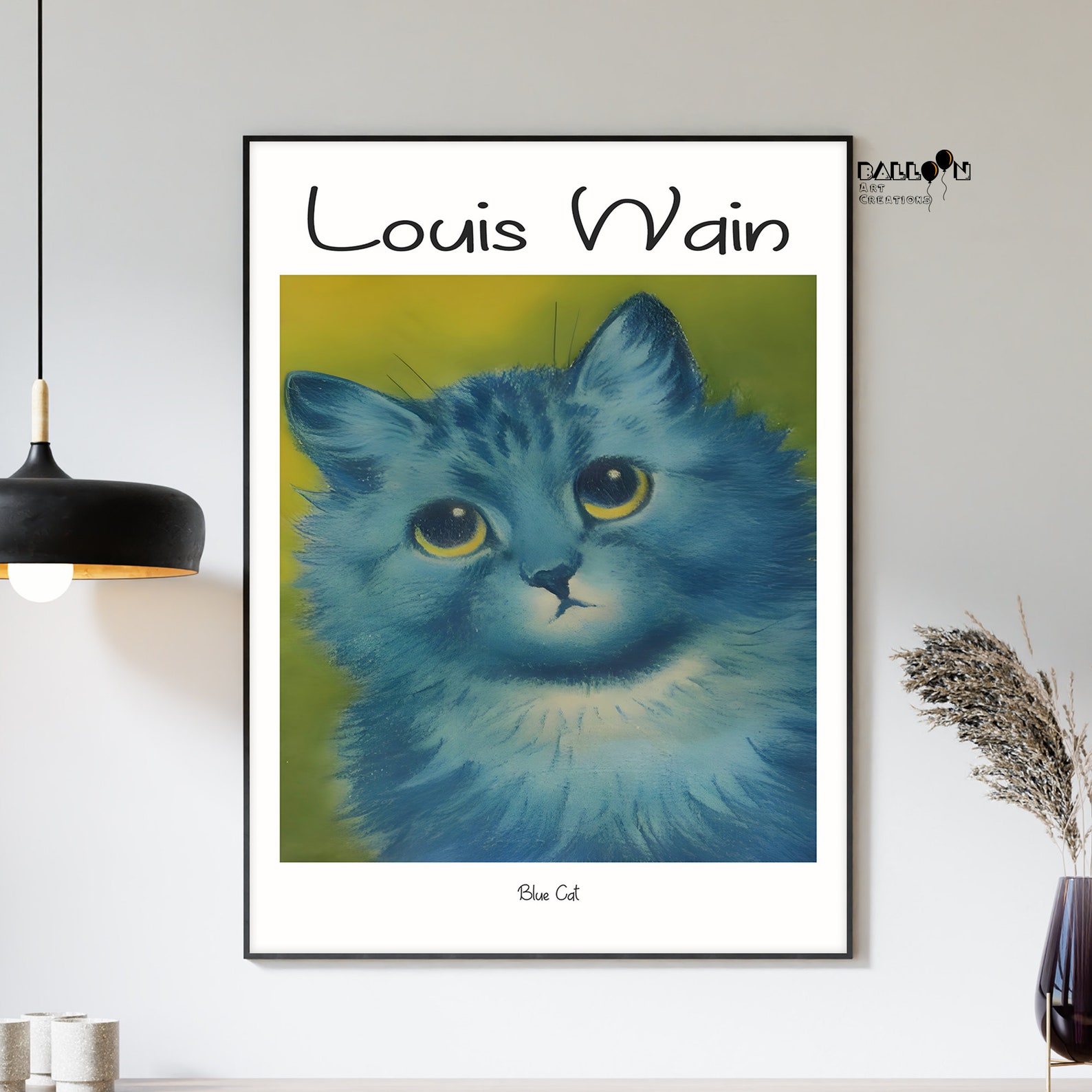 Louis Wain, Blue Cat, Louis Wain Cat Poster, Home Wall Art ...