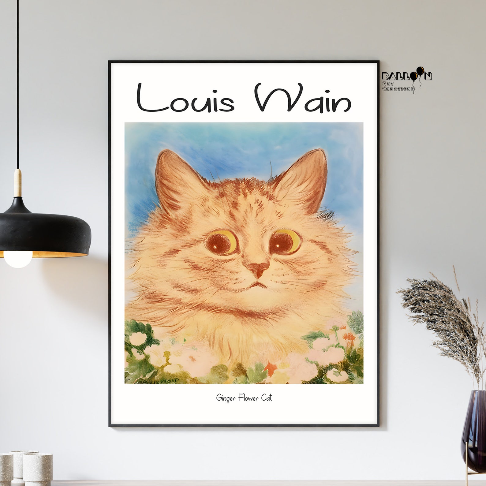 Louis Wain, Ginger Flower Cat, Louis Wain Cat Poster, Classic Art Print ...