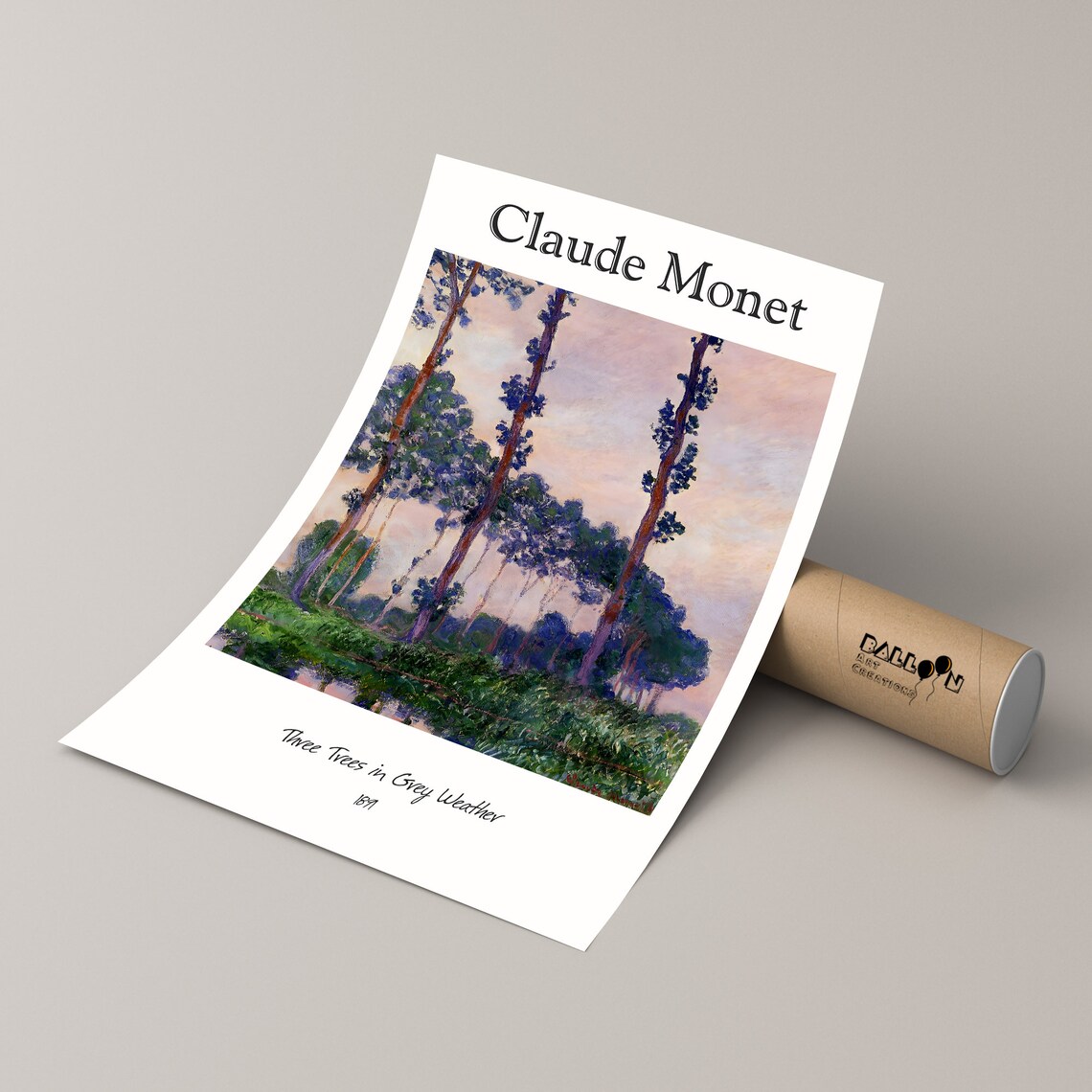 Claude Monet, Three Trees in Grey Weather, 1891, Claude Monet Print ...