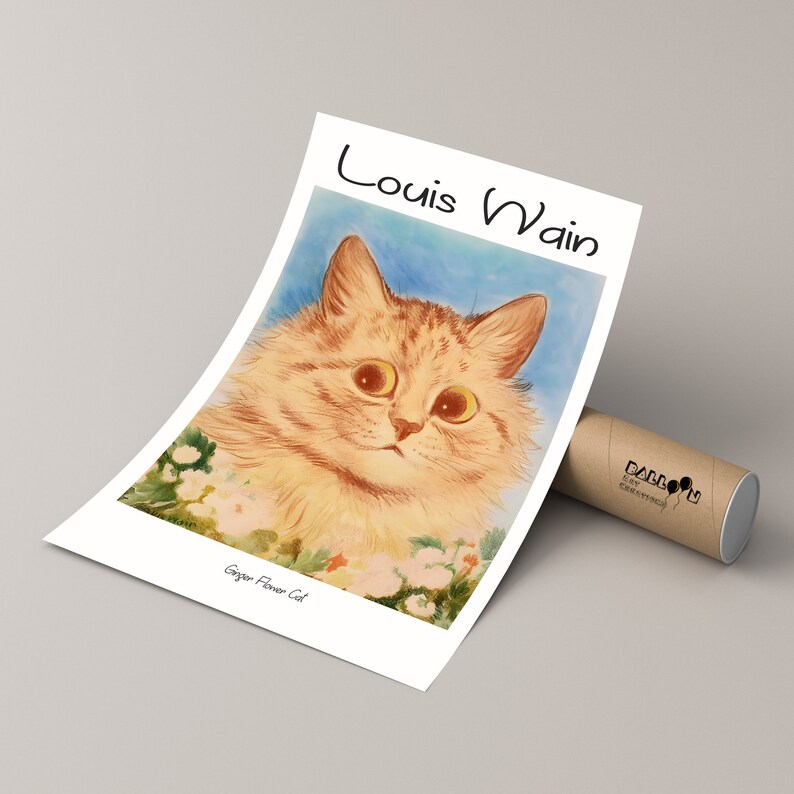 Louis Wain, Ginger Flower Cat, Louis Wain Cat Poster, Classic Art Print ...