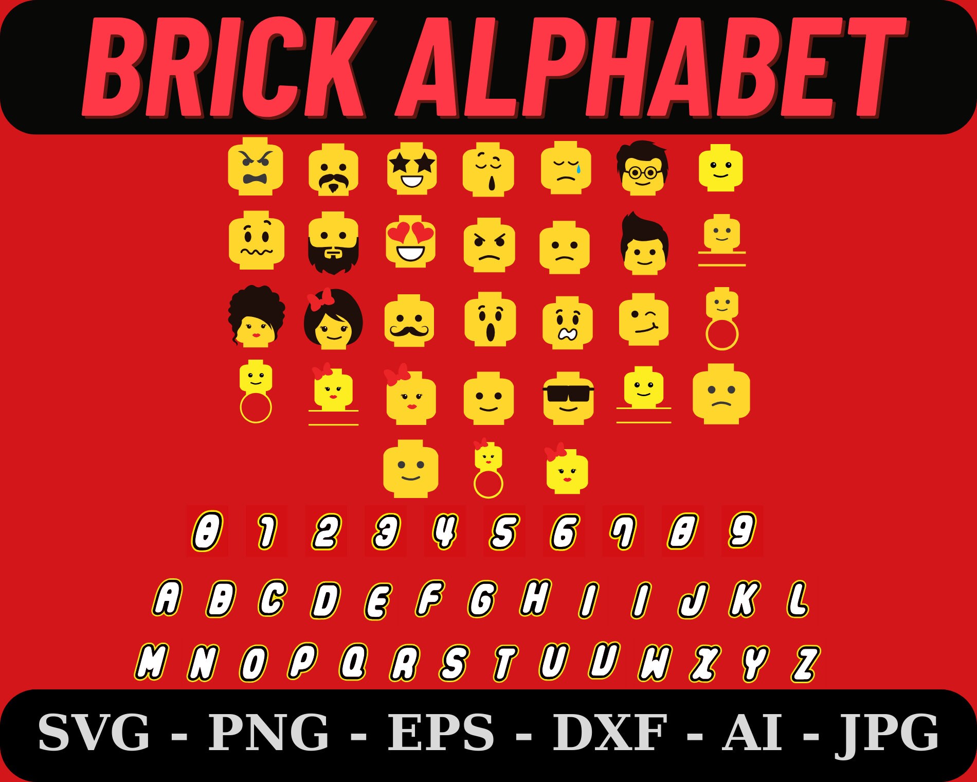Brick Faces, Brick Faces Svg , Brick Heads Cricut Vector Bundle , Brick ...