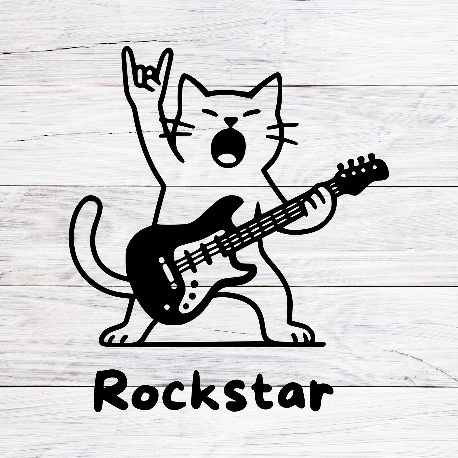 Rock and Roll Cat Svg, Rockstar Cat With Guitar Svg, for T- Shirts ...