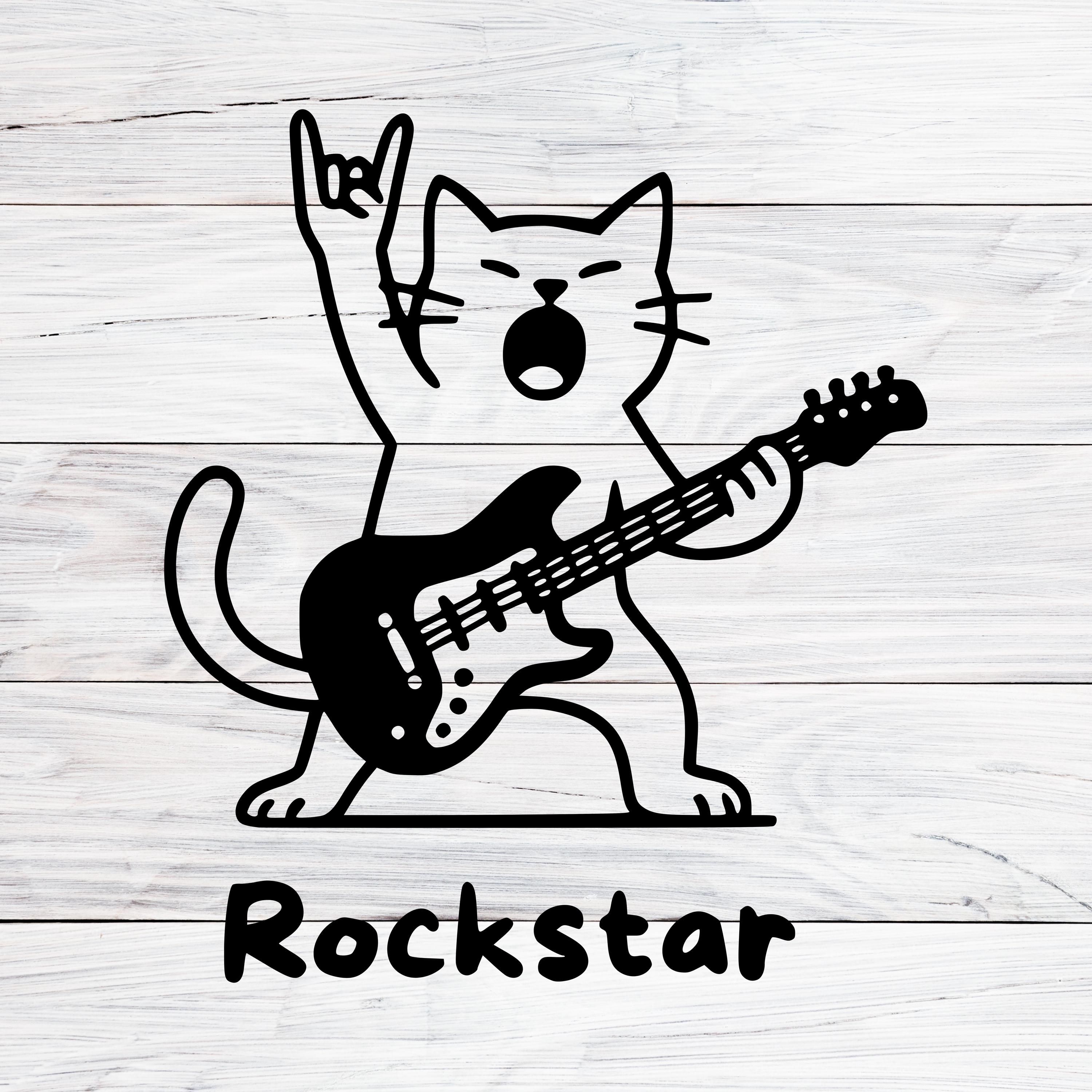 Rock and Roll Cat Svg, Rockstar Cat With Guitar Svg, for T- Shirts ...