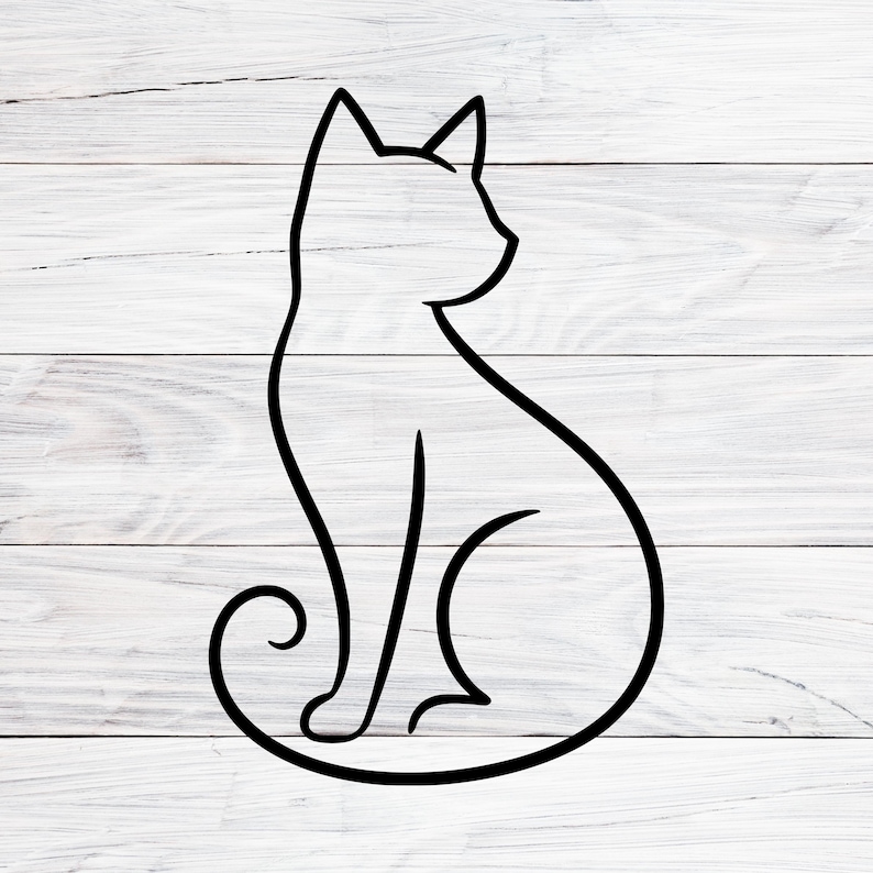 Cat Outline Svg, Cat Outline Clipart, Cute Cat Outline, Svg File for ...