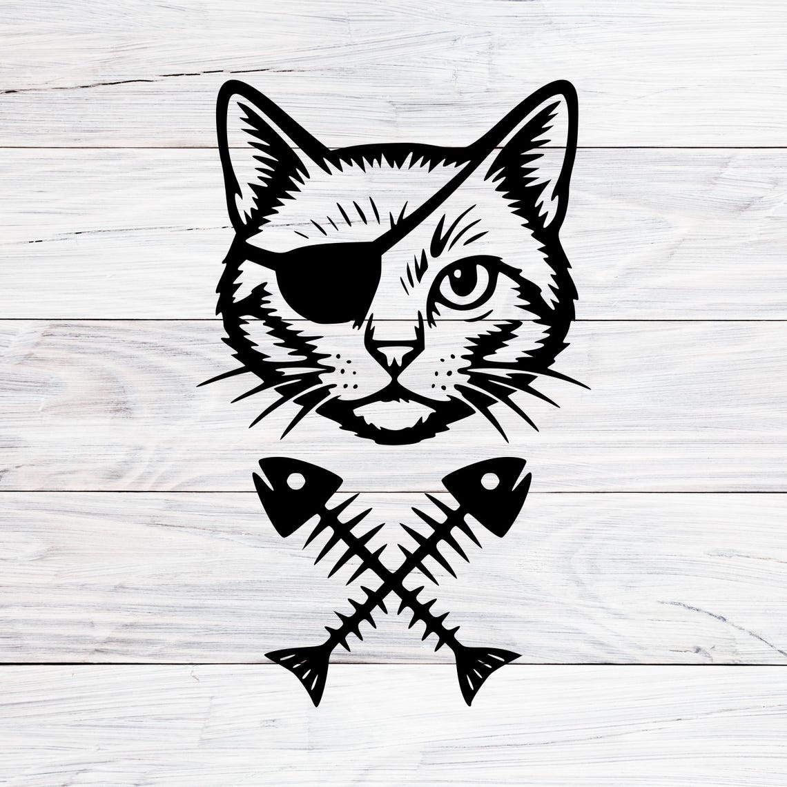 Pirate Cat Svg, Goth Cat Svg, Cat With Fish Bones, Skeleton Fish Svg ...