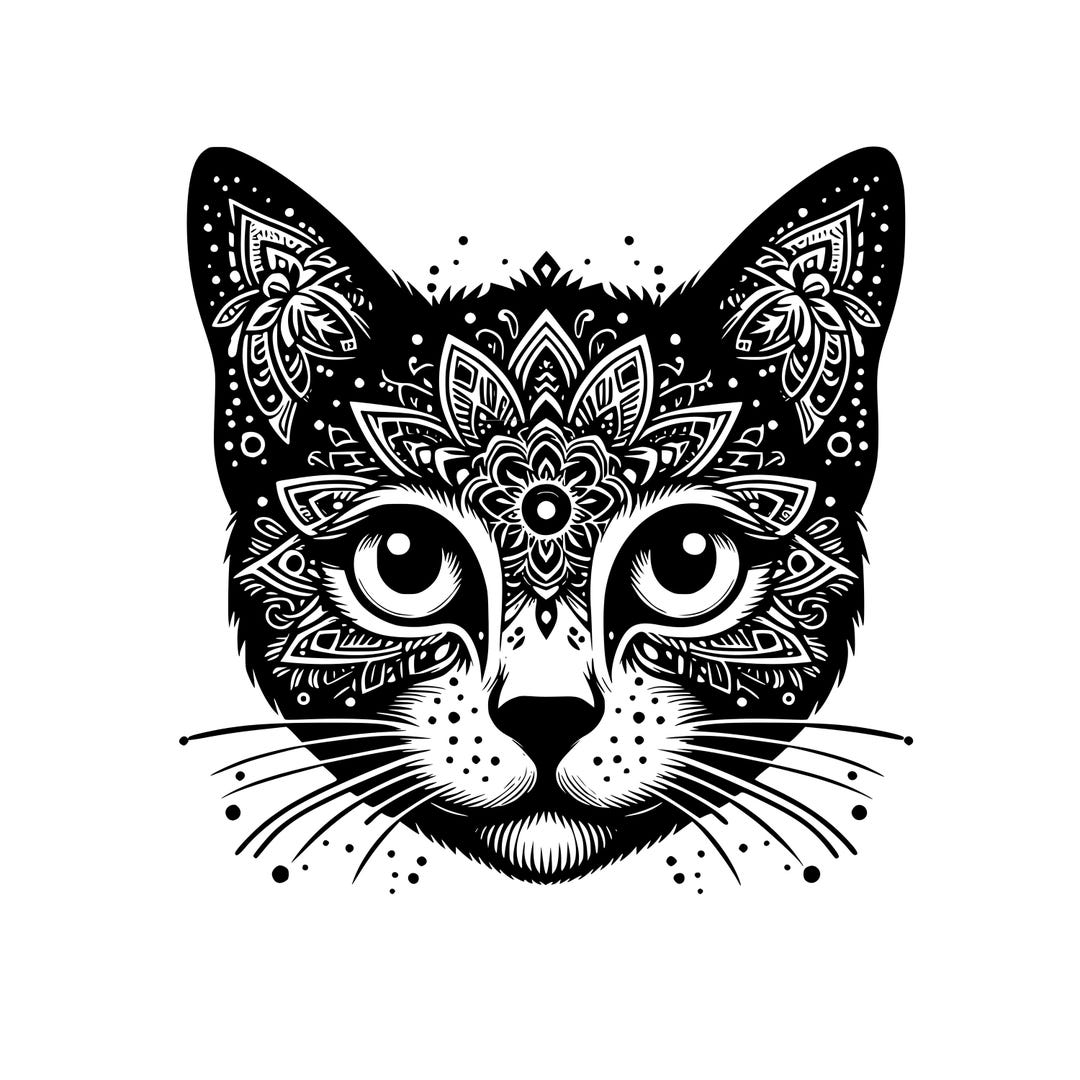 Cat Mandala Art, Symmetrical, Cat Face, Mandala Design, Geometric ...
