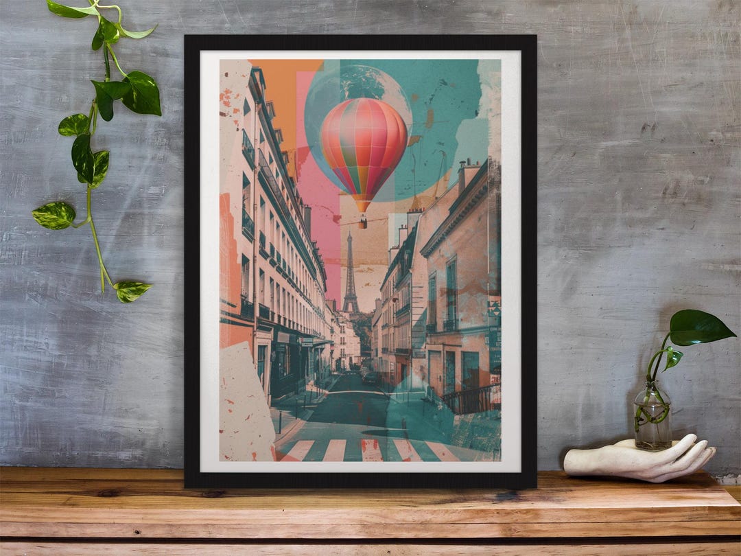 Paris Eiffel Tower Print, Vintage Hot Air Balloon, Spring Wall Art - Etsy
