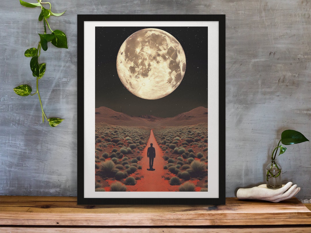 Moon Desert Art | Moon Lover Poster | Surreal Moon Print | Trippy Moon ...