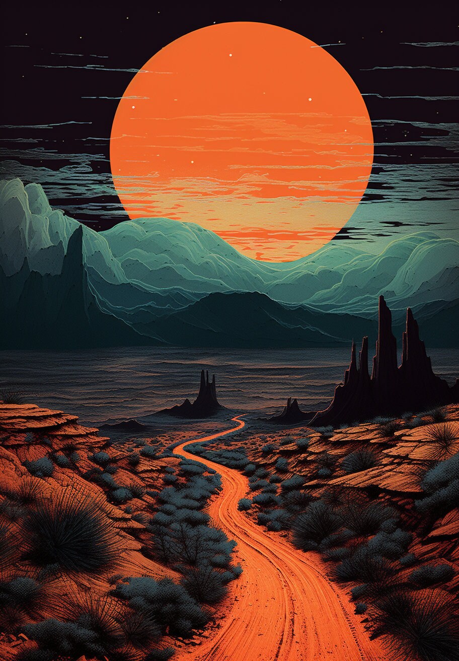 DESERT / Space Landscape Cosmic Art Retro Futuristic Art Vintage ...