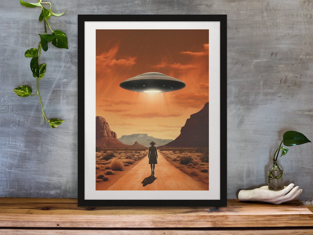 Retro UFO Art Print: Desert Encounter, Sci-fi Poster - Etsy