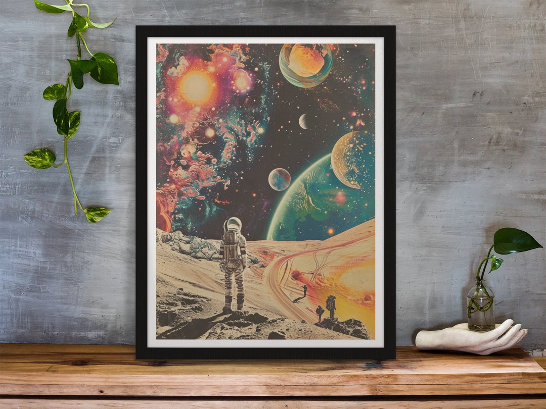 Retro Sci-fi Collage Art Print: Supernova Universe, Vintage Planet ...