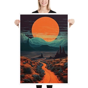 Surreal Desert Art Print | Desert Moon Art | Sci-fi Moon Poster ...