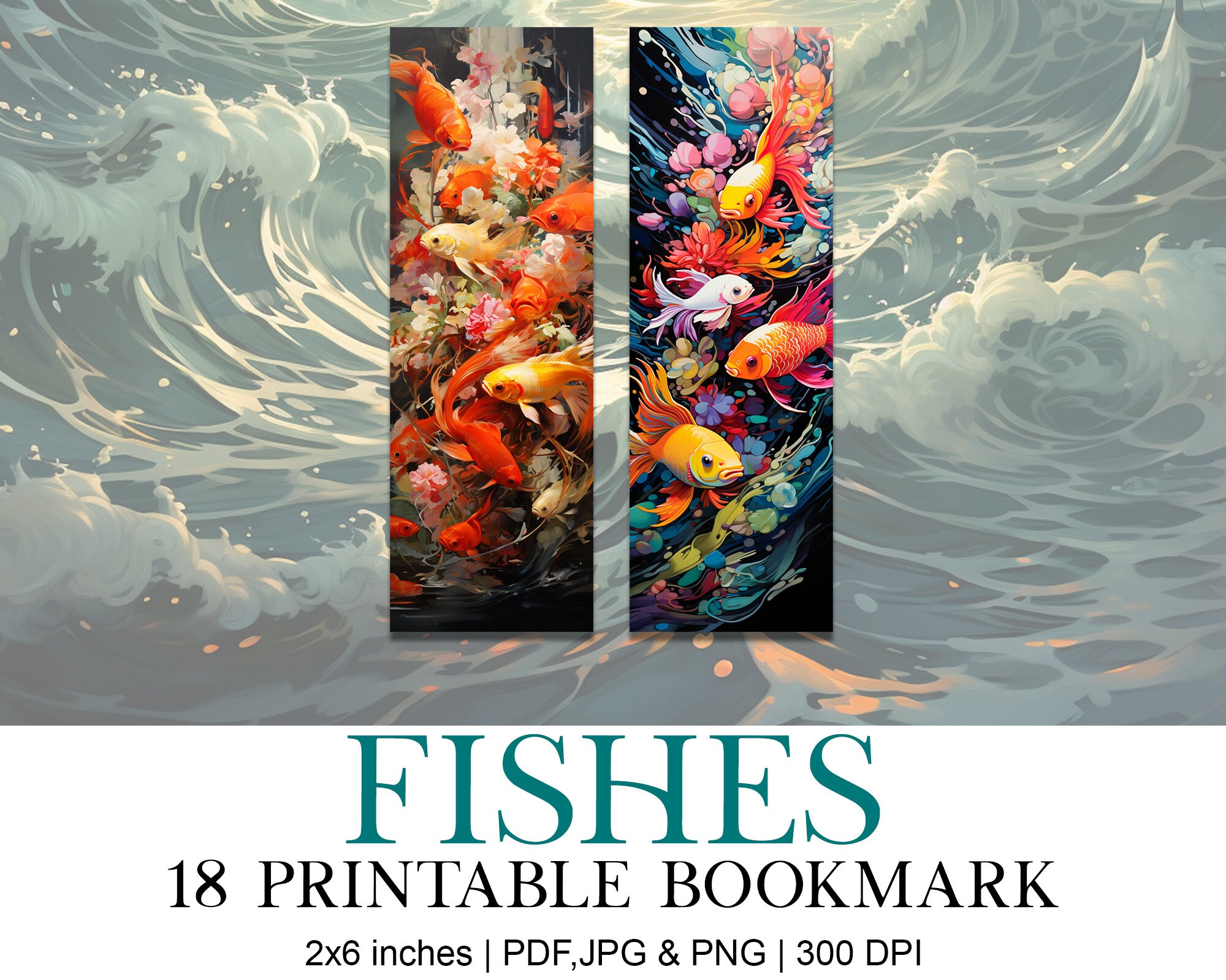 Sea Fish Aqua Water Printable Bookmark Designs, Aesthetic Bookmark ...