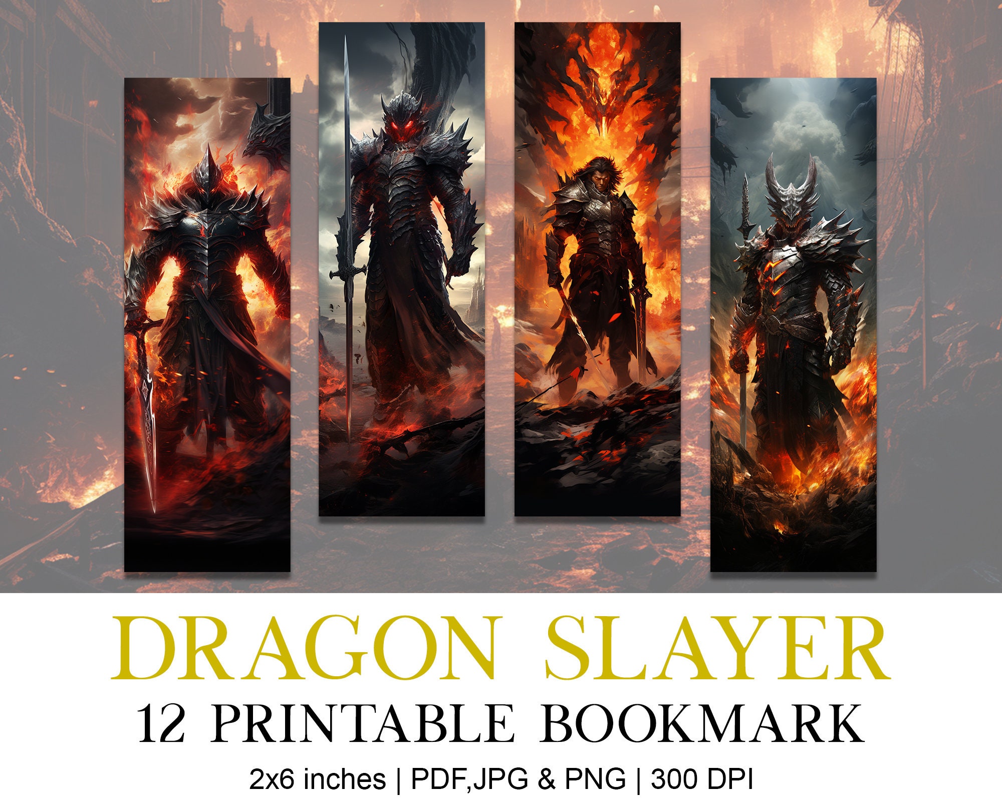 Dragon Slayer Dnd Flame Printable Bookmark Designs, Aesthetic Template ...