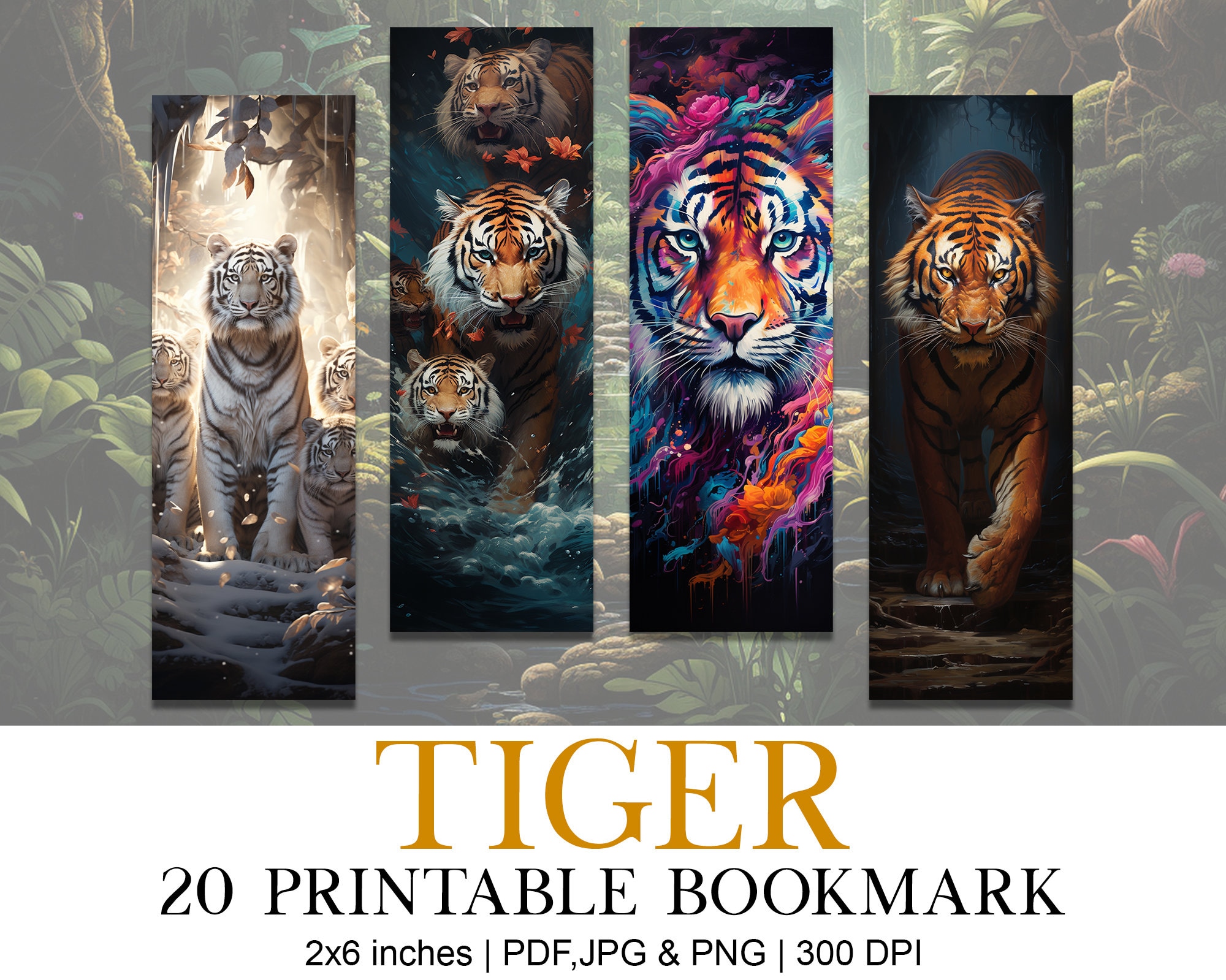 Realistic Tiger Colorful Printable Bookmark Designs, Aesthetic Template ...
