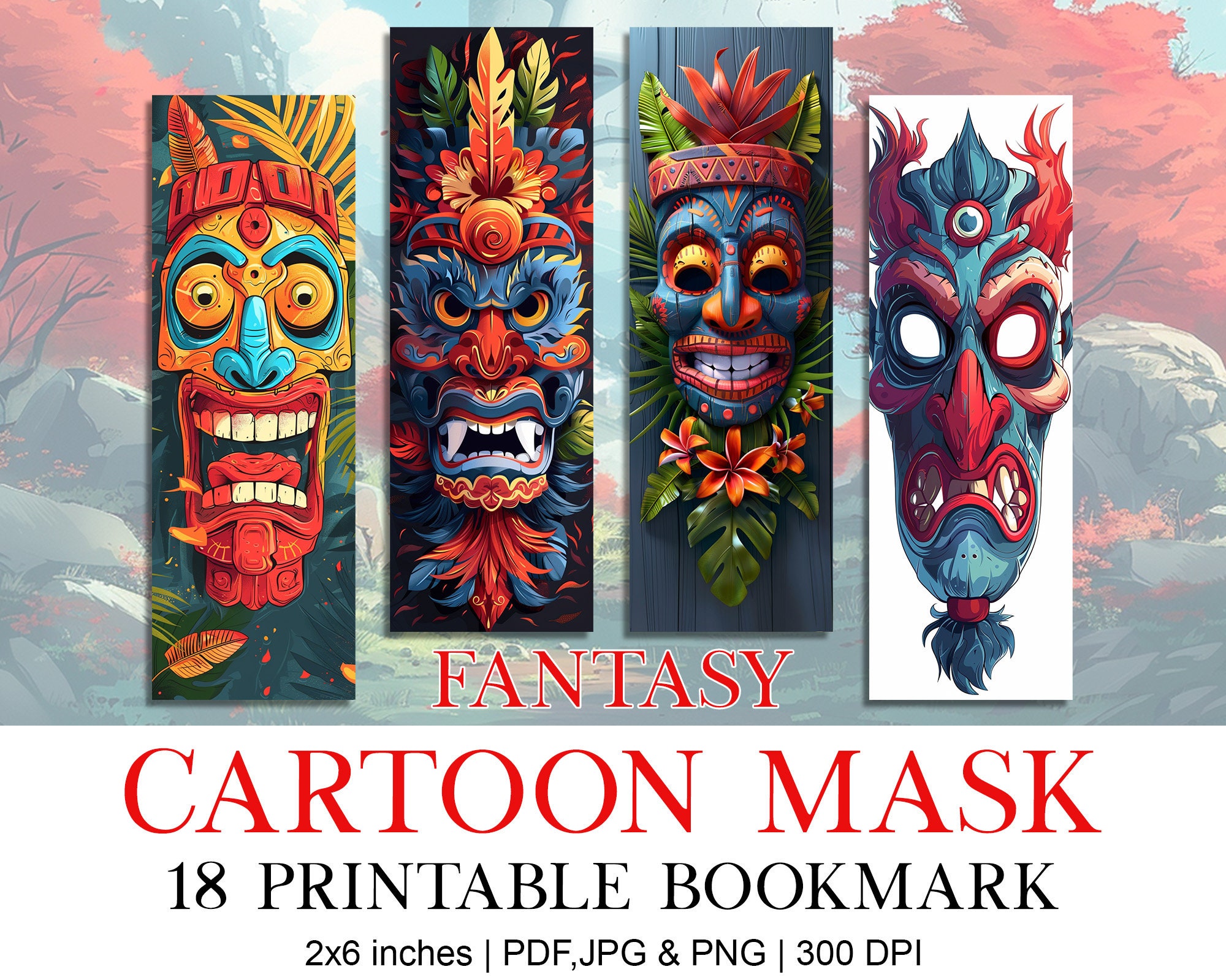 Cartoon Mask Colorful Bookmark Design, Reading Mode, Bookstack, Book ...