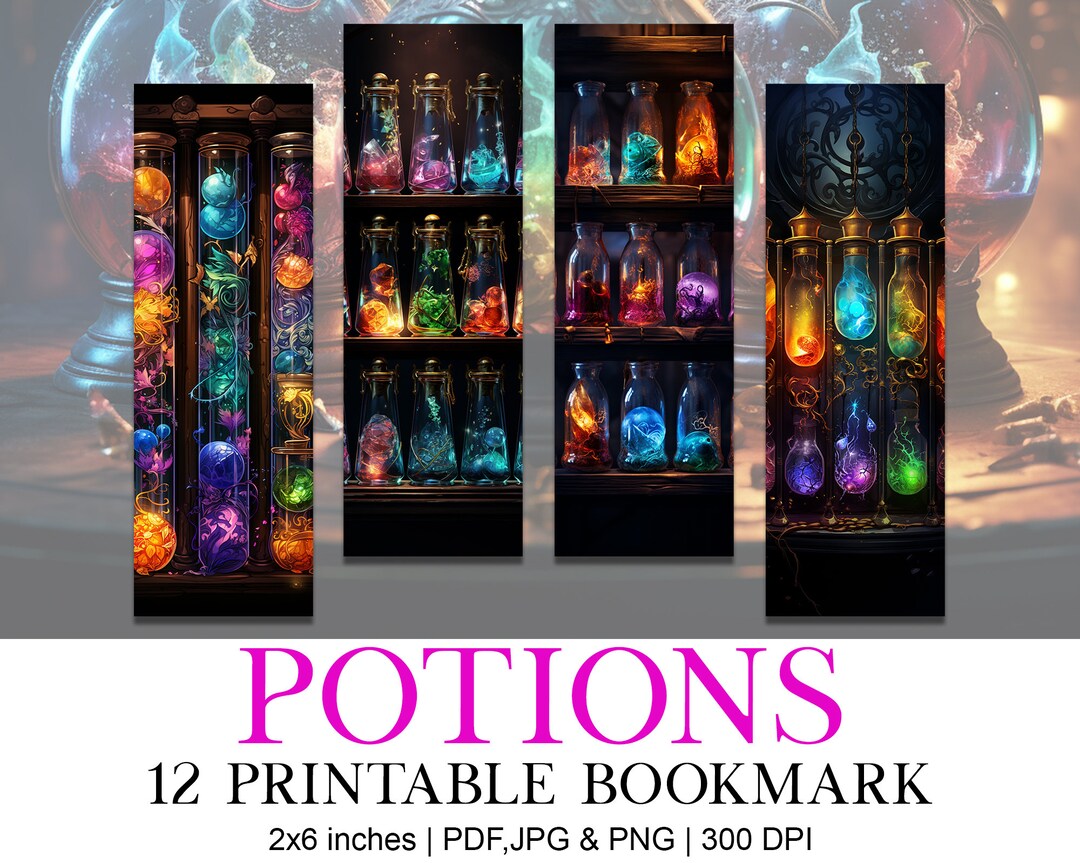 Shelf Magic Potions Rack Printable Bookmark Designs, Aesthetic Bookmark ...