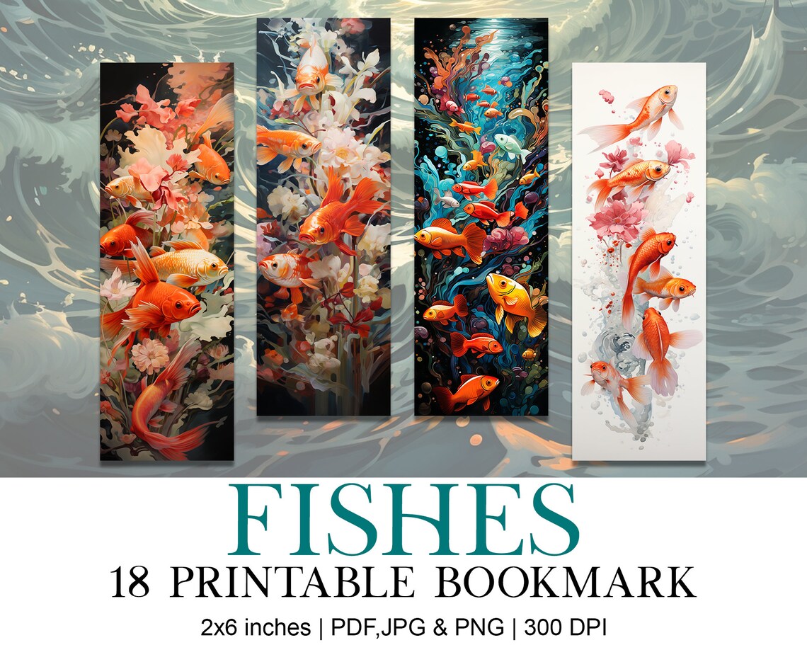 Sea Fish Aqua Water Printable Bookmark Designs, Aesthetic Bookmark ...