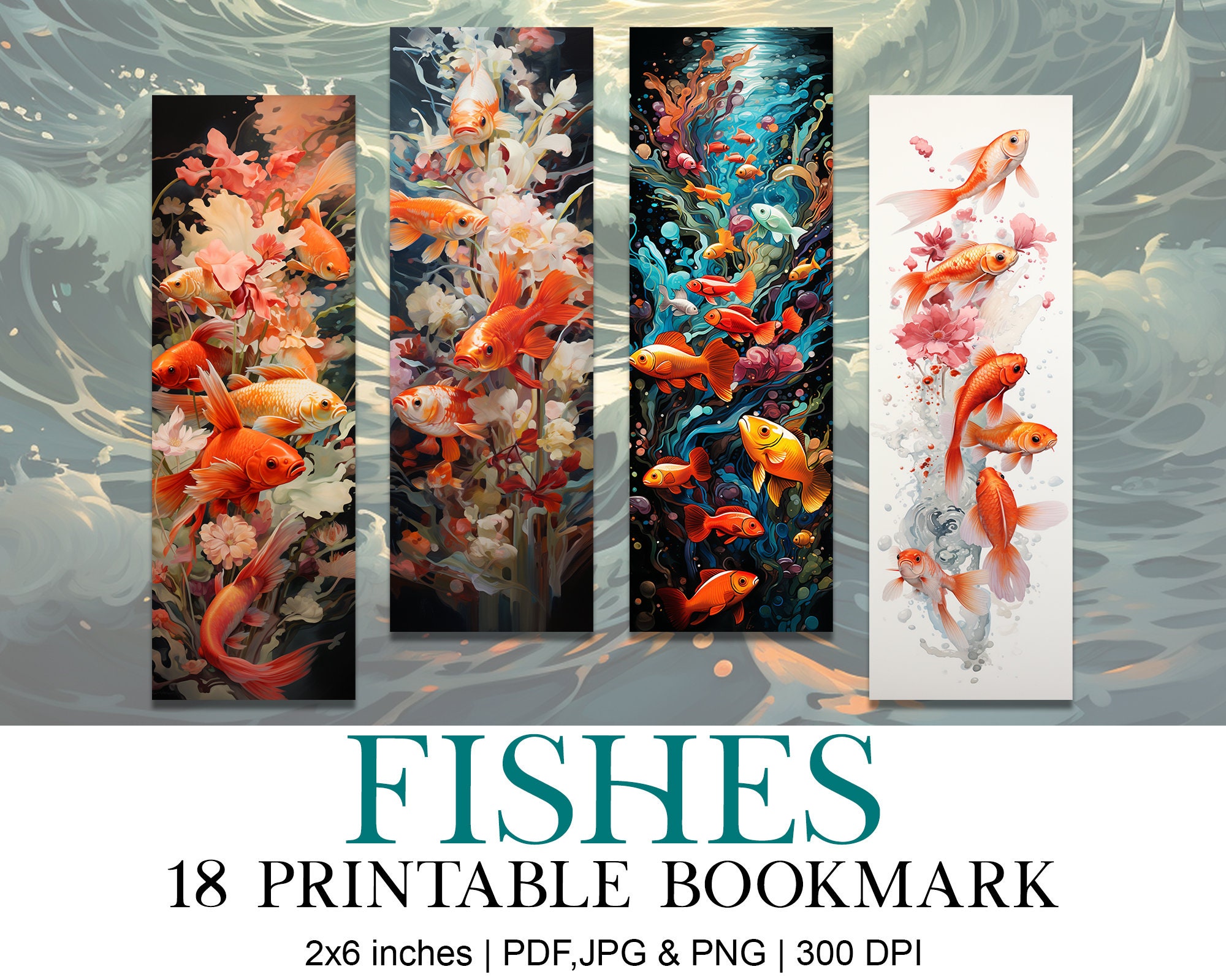 Sea Fish Aqua Water Printable Bookmark Designs, Aesthetic Bookmark ...