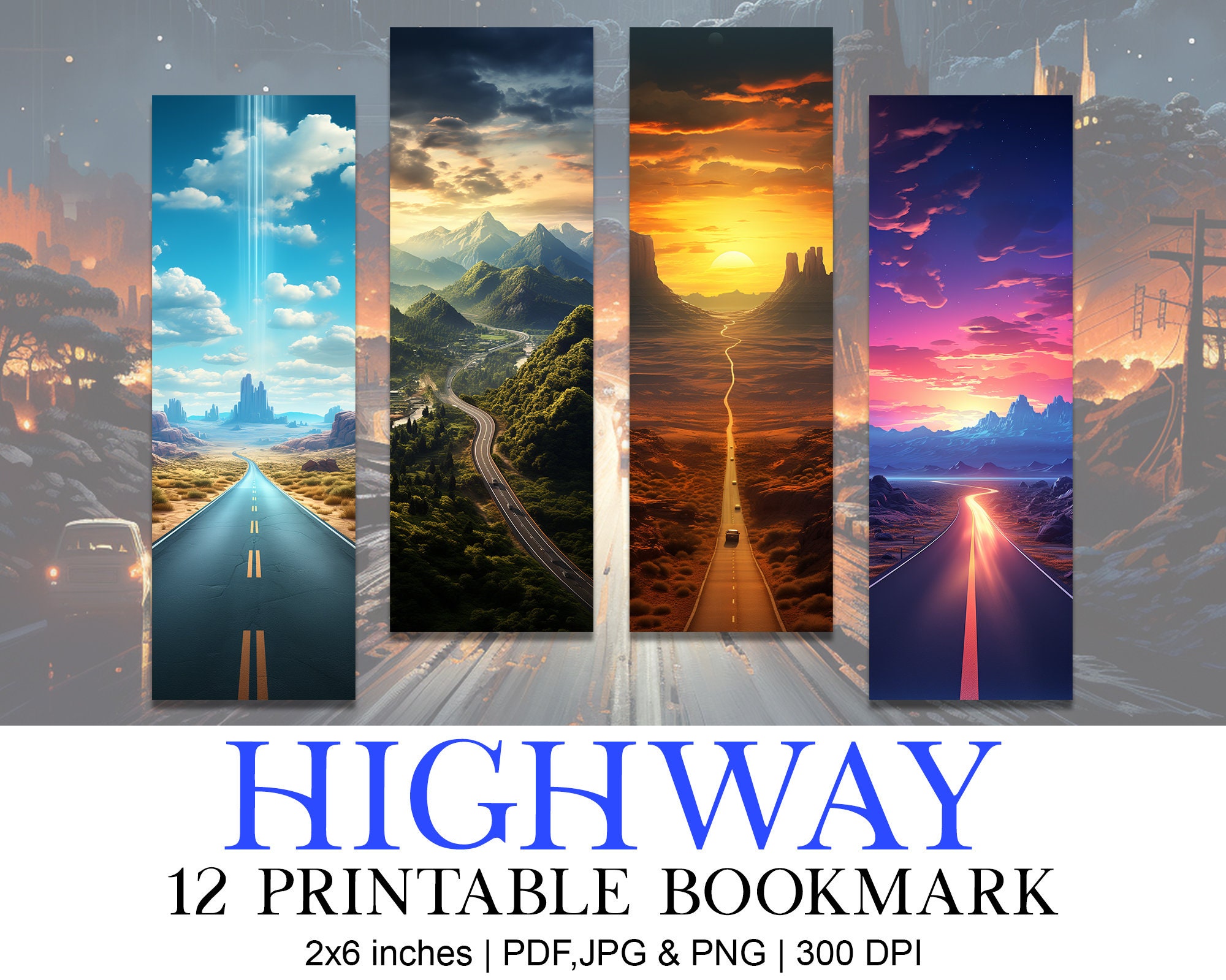 Highway Skyline Car Printable Bookmark Designs, Aesthetic Bookmark ...