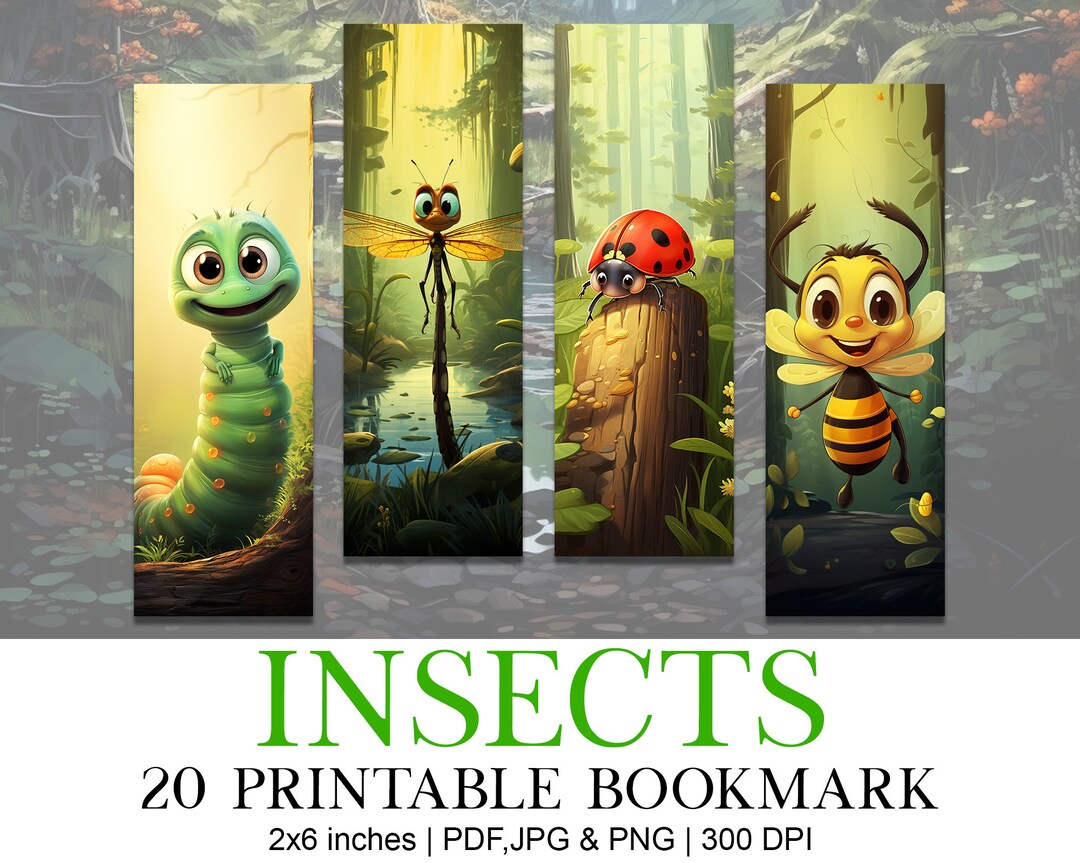 Cartoon Insects Cute Printable Bookmark Designs, Aesthetic Bookmark ...