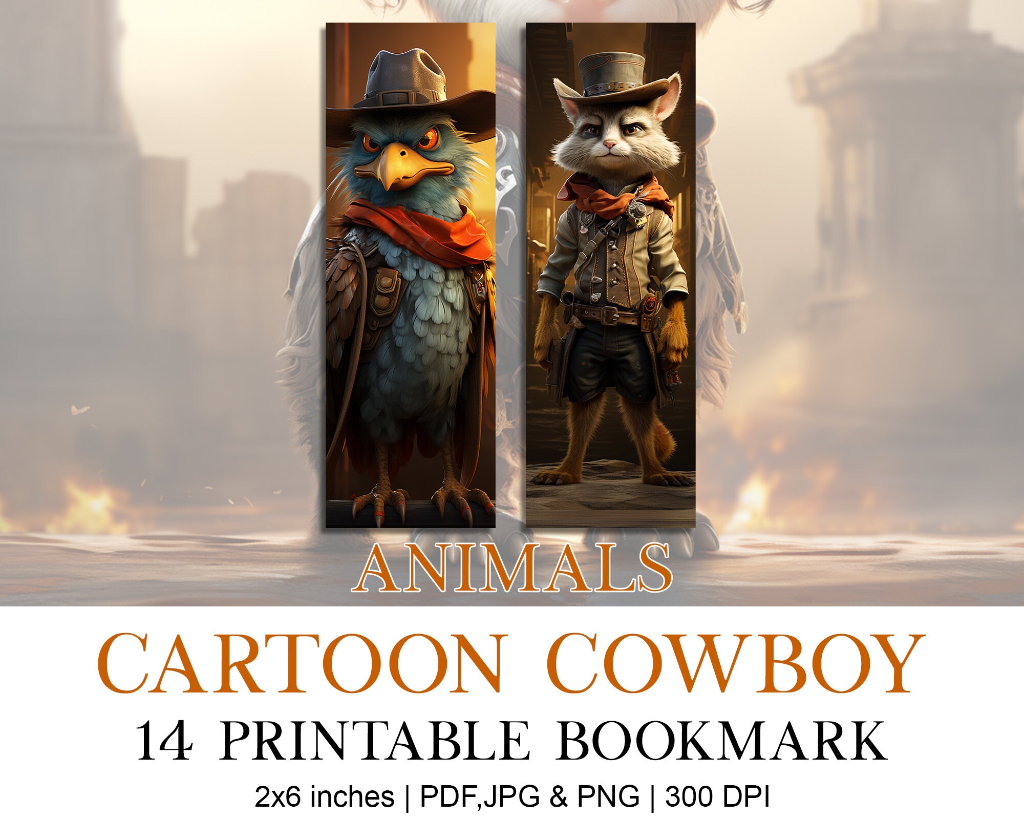 Cartoon Cowboy Animals Bookmark Design, Reading Mode, Bookstack, Book ...