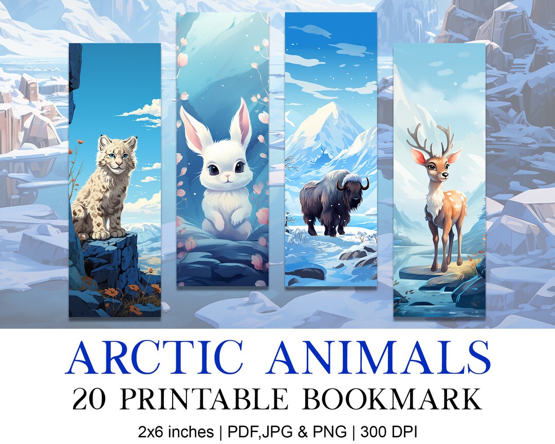 Arctic Animal Cute Ice Printable Bookmark Designs, Aesthetic Bookmark ...