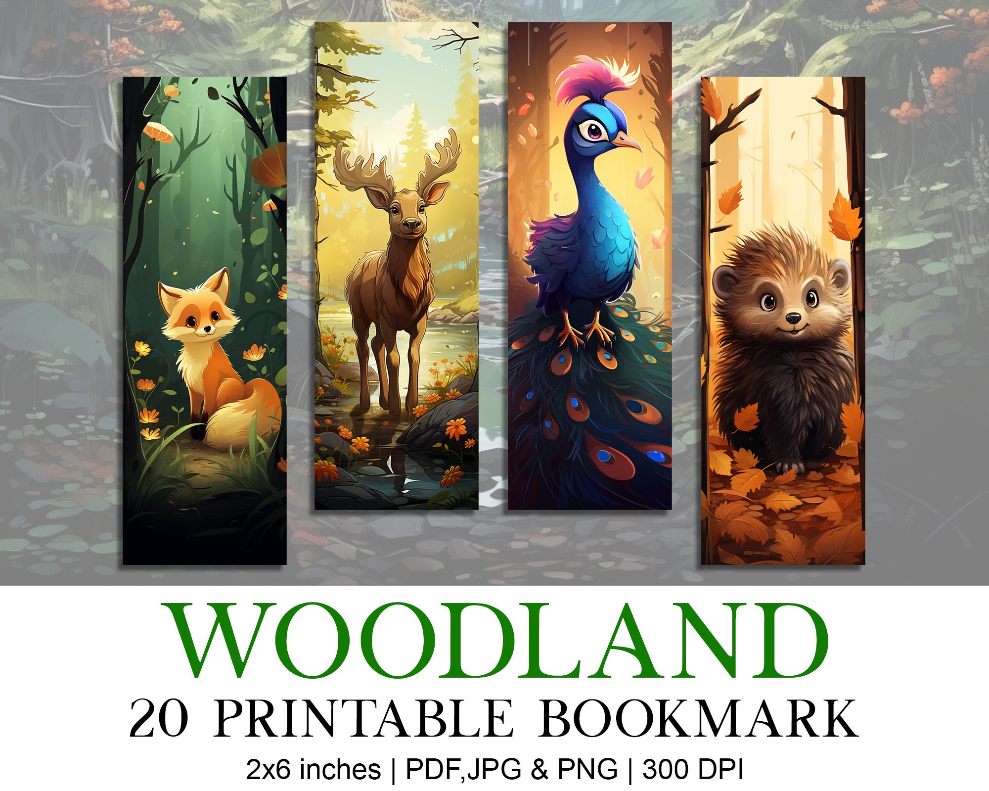 Woodland Animals Creature Printable Bookmark Designs, Aesthetic ...