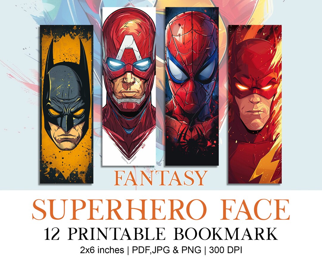 Superhero Face for Kids Bookmark Design, Reading Mode, Bookstack, Book ...