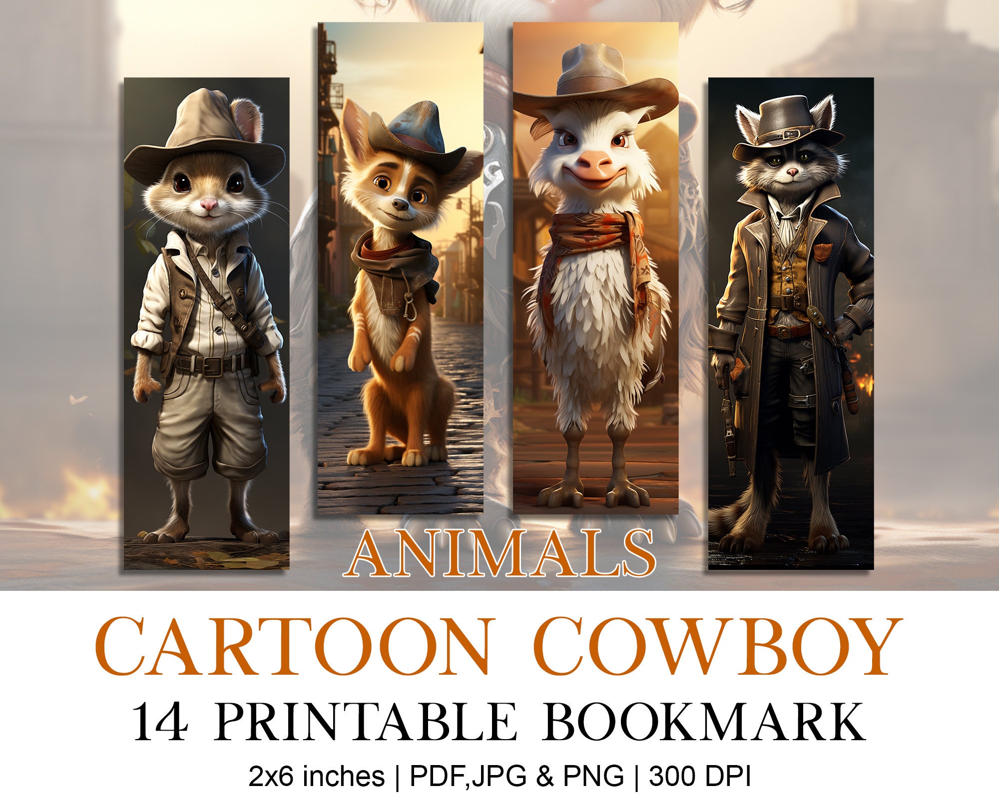 Cartoon Cowboy Animals Bookmark Design, Reading Mode, Bookstack, Book ...