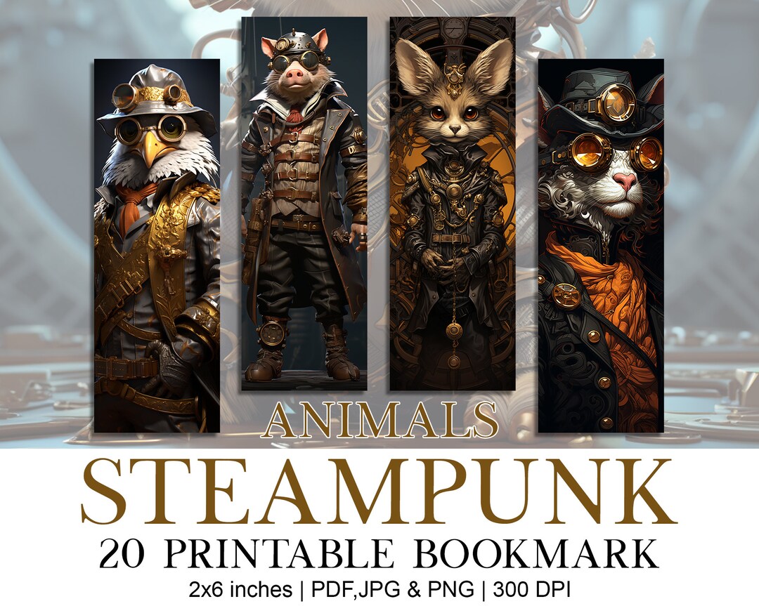 Cartoon Steampunk Animals Bookmark Design, Reading Mode, Bookstack ...