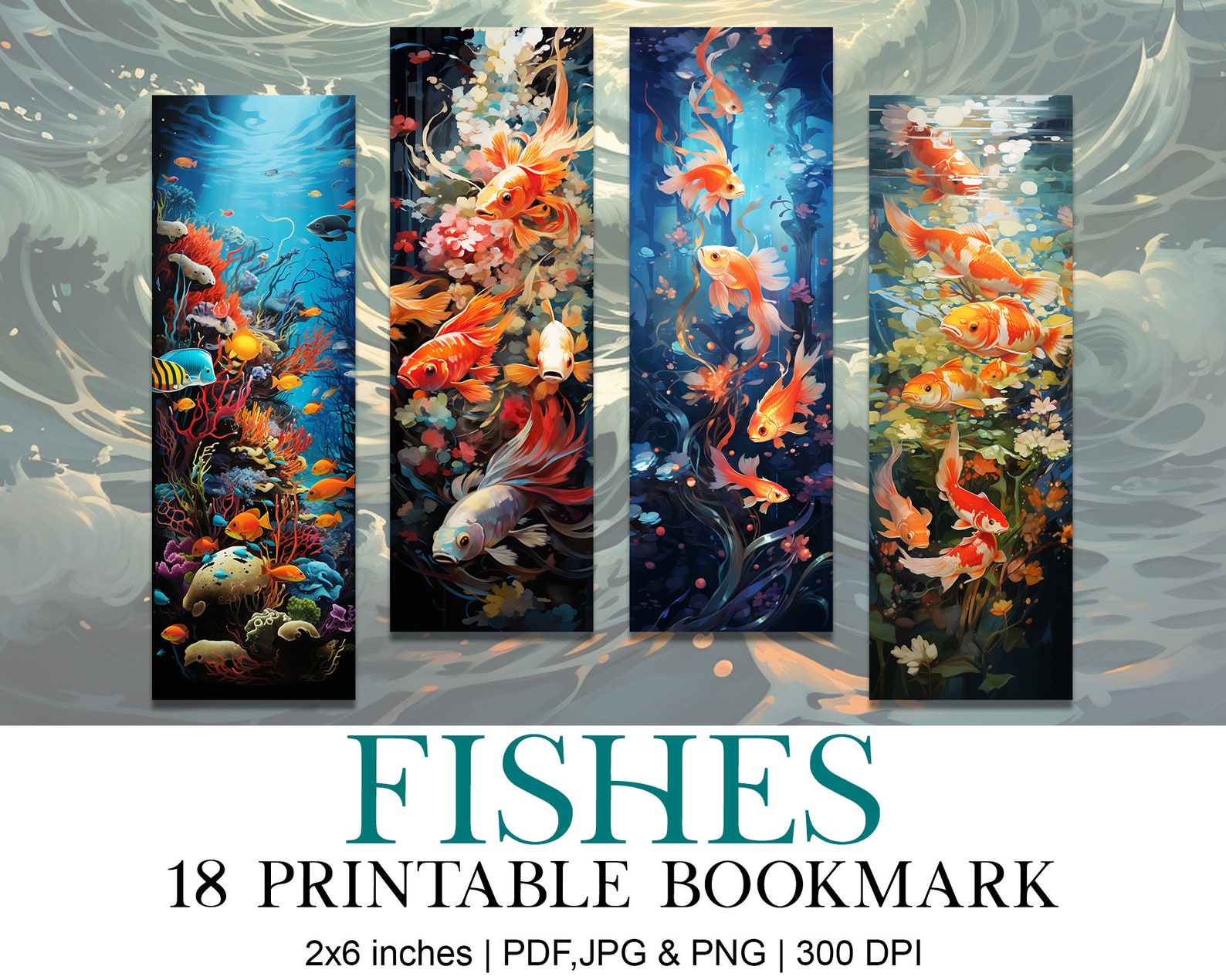 Sea Fish Aqua Water Printable Bookmark Designs, Aesthetic Bookmark ...