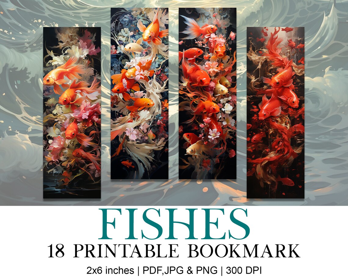 Sea Fish Aqua Water Printable Bookmark Designs, Aesthetic Bookmark ...